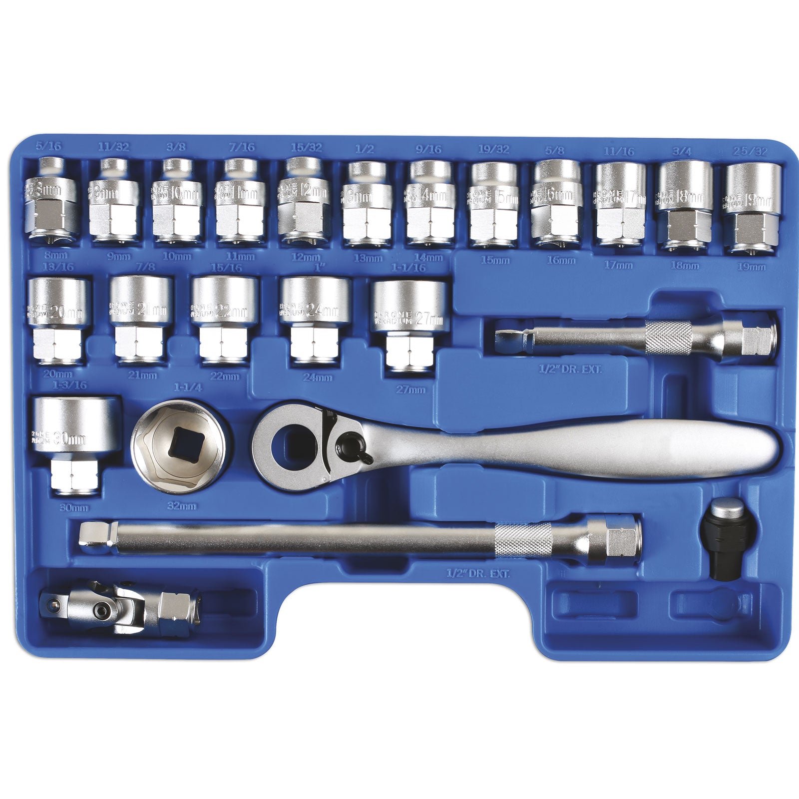 Low Profile Dual Drive Socket Set 1/2"D 24pc